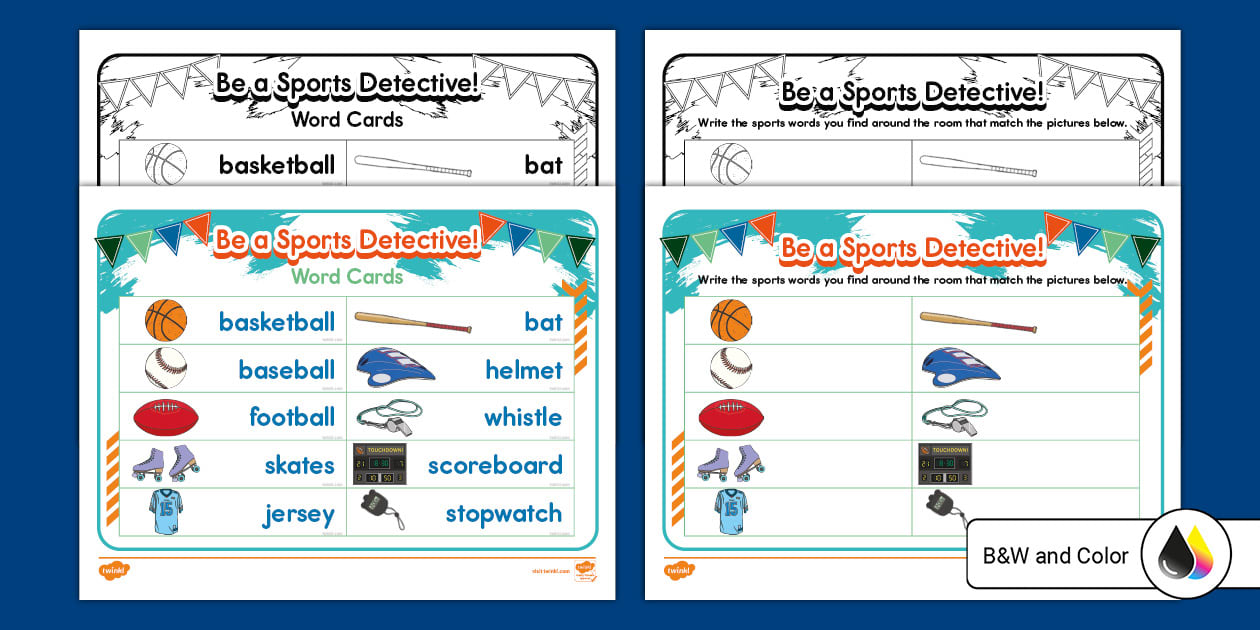 Sports Read and Write the Room Worksheet for PK-K - Twinkl