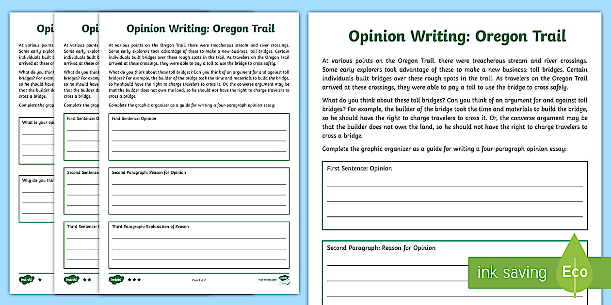 Oregon Trail Differentiated Opinion Writing Worksheet