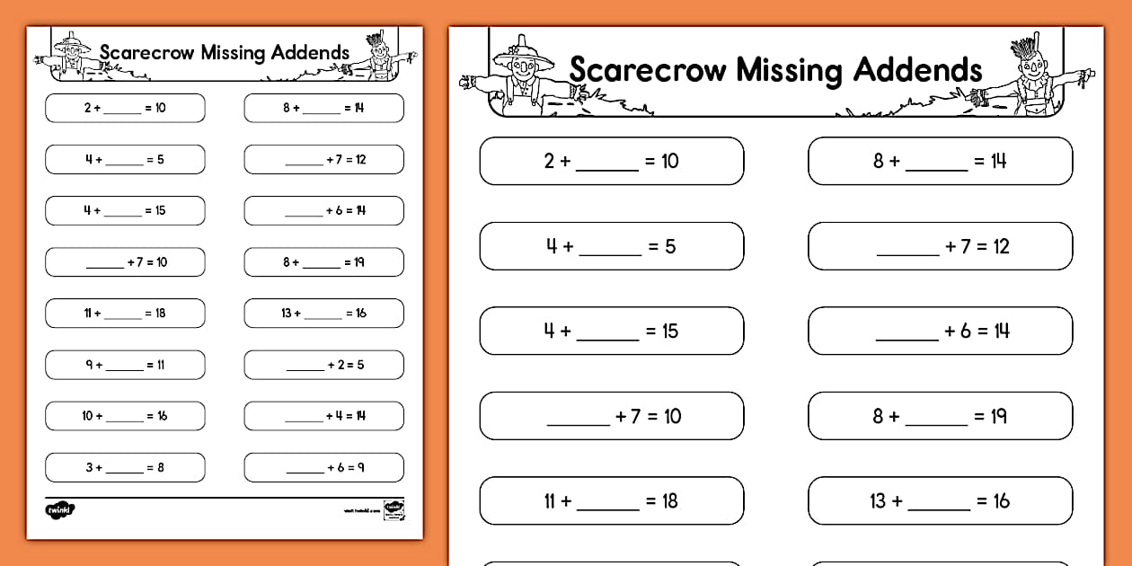Second Grade Scarecrow Missing Addends (teacher made)
