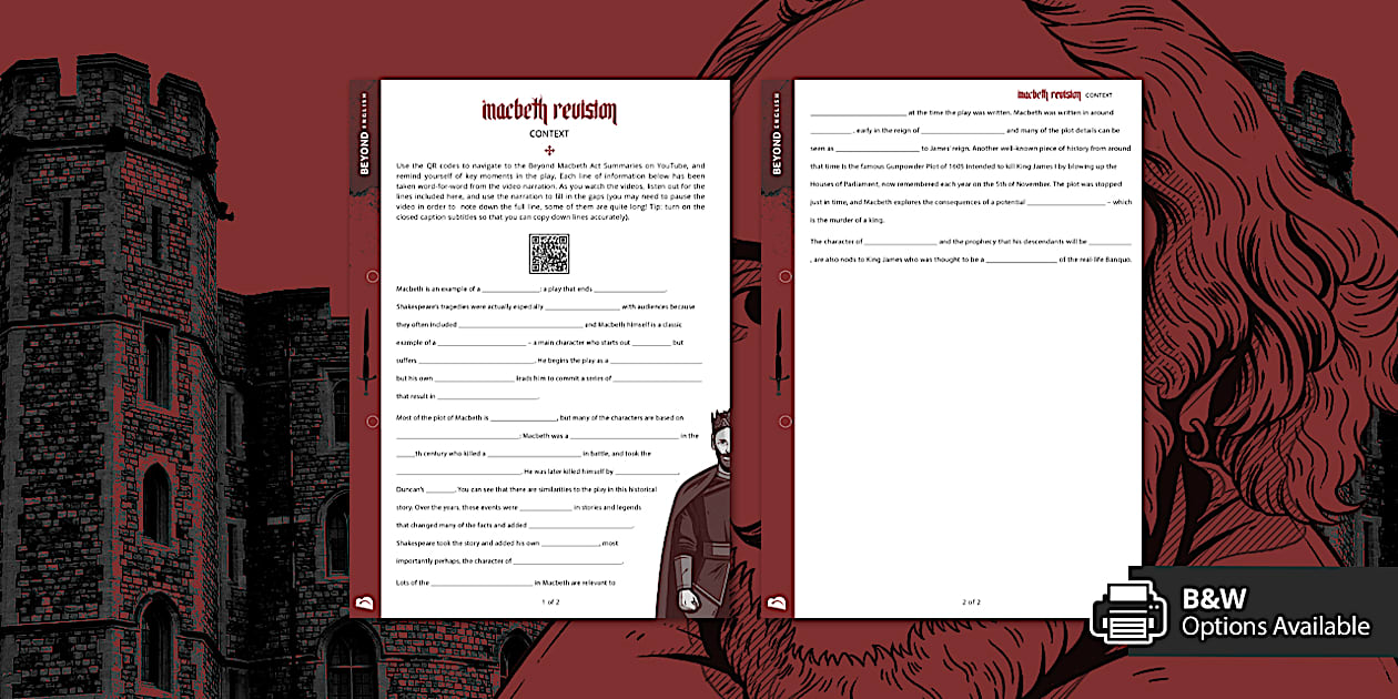 Macbeth: Context Cloze Activity (teacher made) - Twinkl