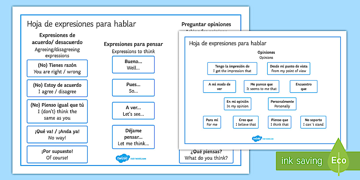 Expressions for Discussions and Debates Word Mat Spanish/English