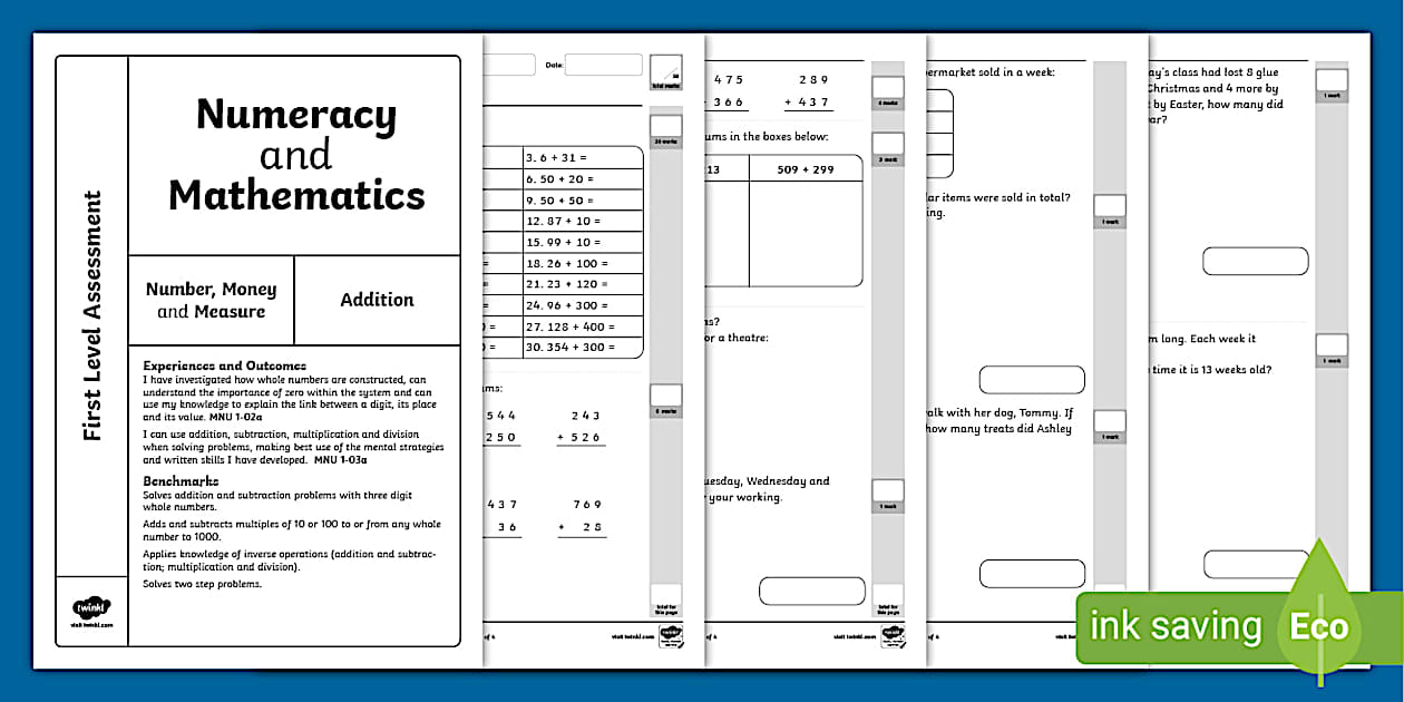 First Level Numeracy and Mathematics Assessment - Addition
