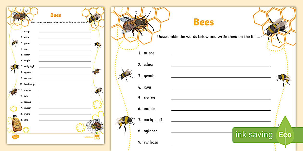 Bees Word Unscramble Worksheet (teacher made) - Twinkl