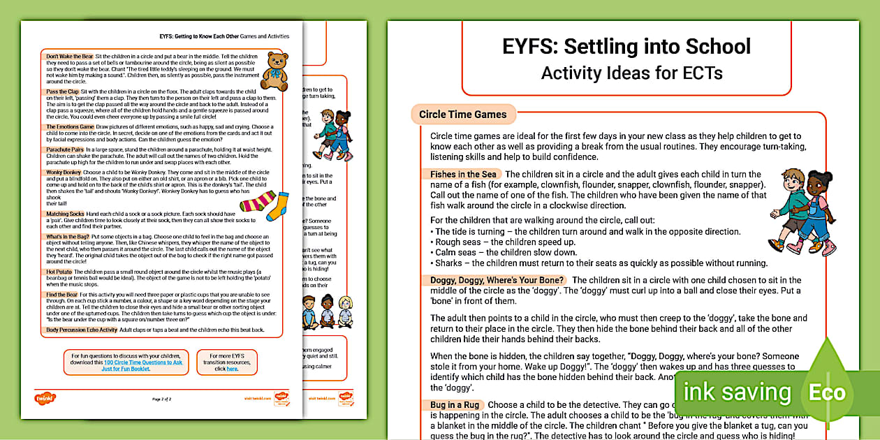 EYFS Settling into School Activity Ideas for ECTs - Twinkl