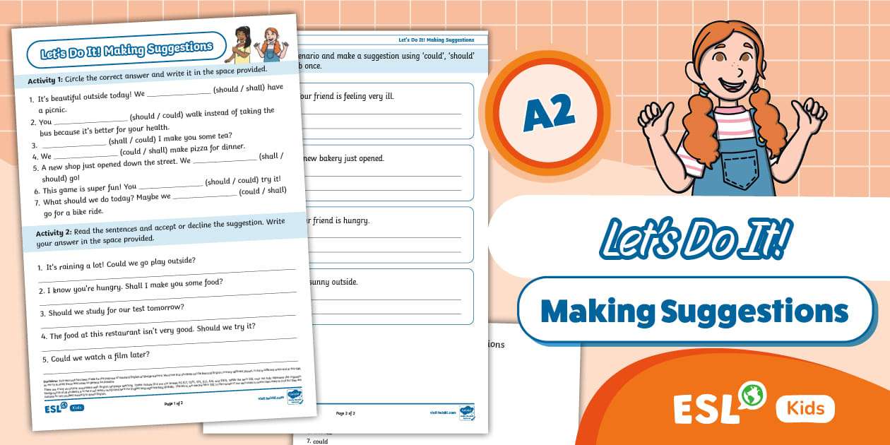 ESL Making Suggestions Activity Sheet {Kids}
