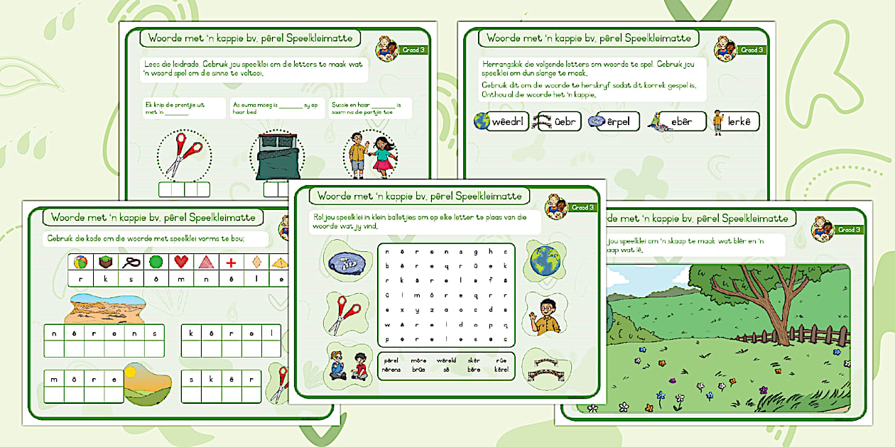 Graad 3 Woorde met 'n kappie - pêrel -Speelkleimatte