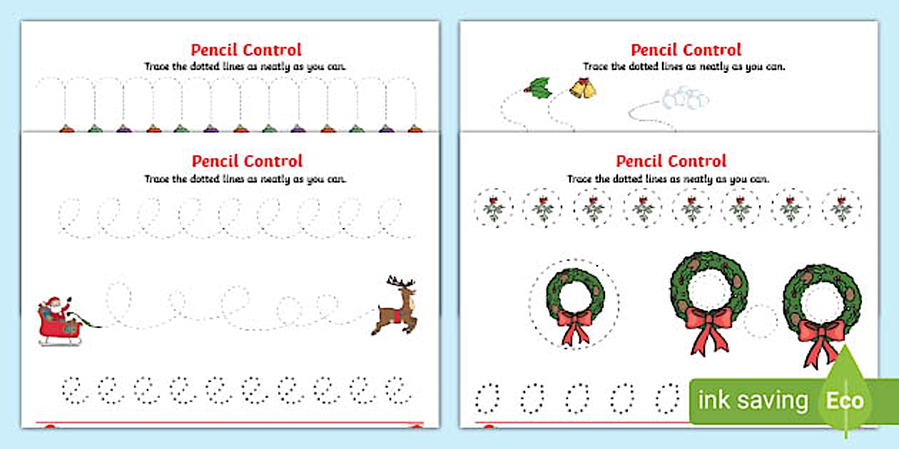 Christmas Pencil Control Worksheets (teacher made) - Twinkl