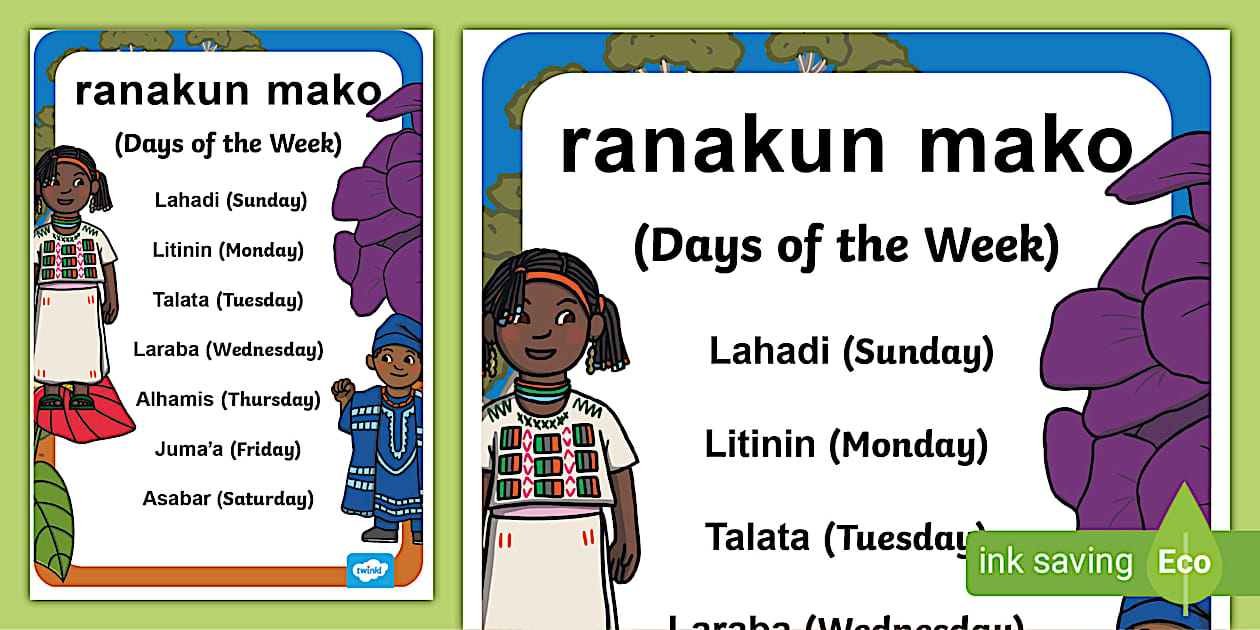 This illustrated poster with days of the week is great for display purposes
