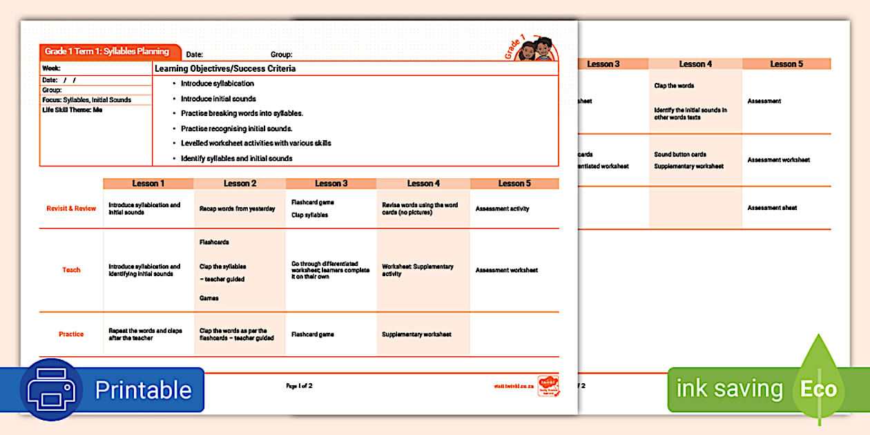 Grade 1 Phonics: Term 1: Introduction (Syllables) - Twinkl