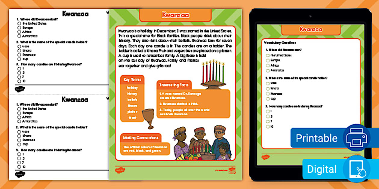 1st Grade Kwanzaa Fact File and Questions | Twinkl Resources