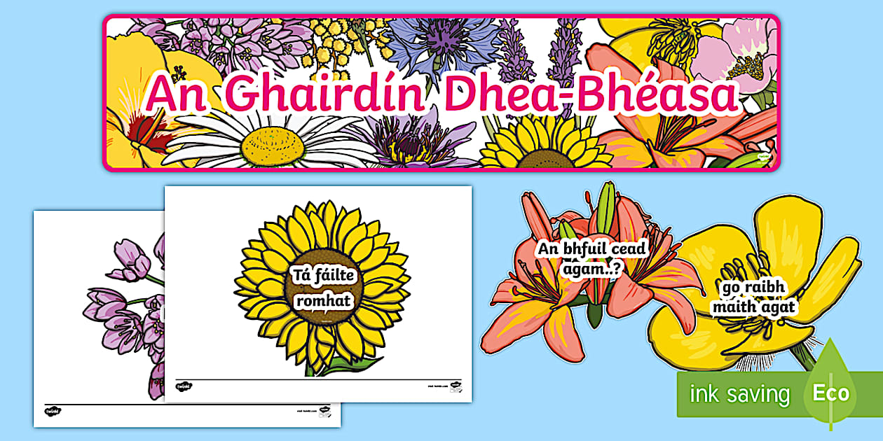 Garden of Good Manners Display Pack Gaeilge - Twinkl