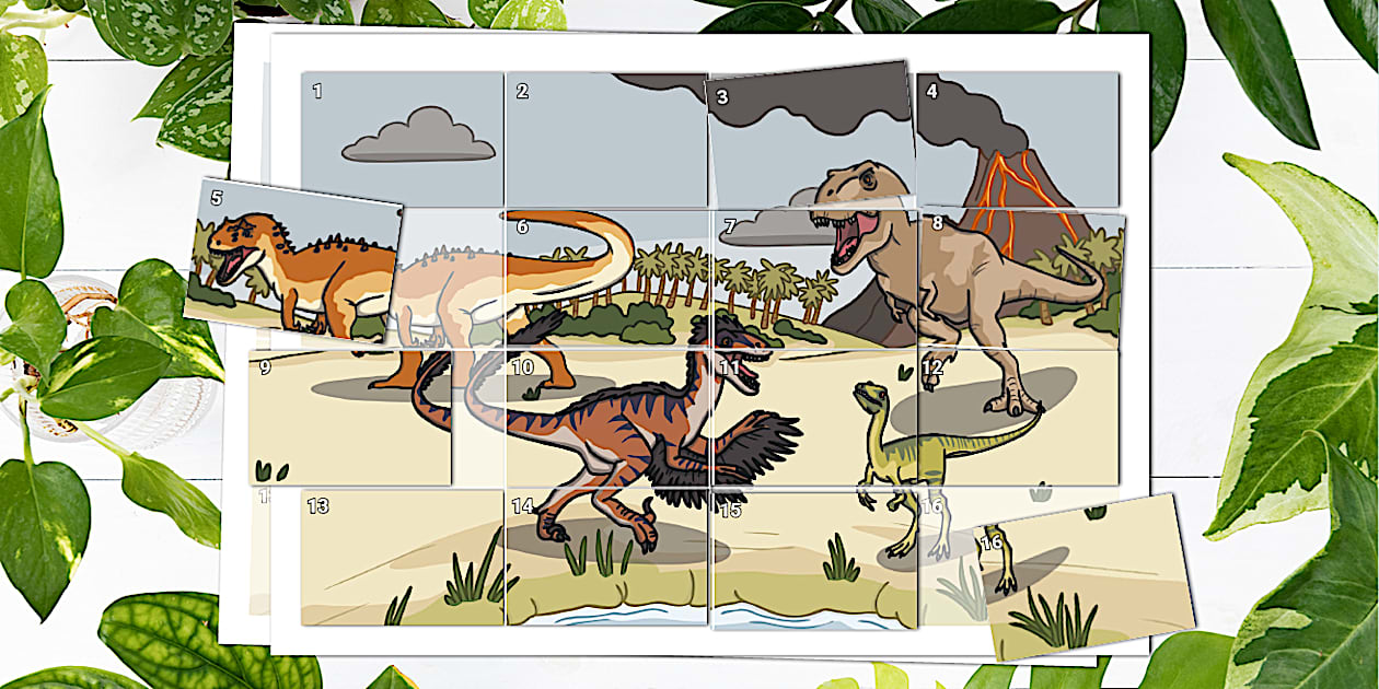 Dinosaurs Volcano Scene - Sticker Puzzle - Twinkl