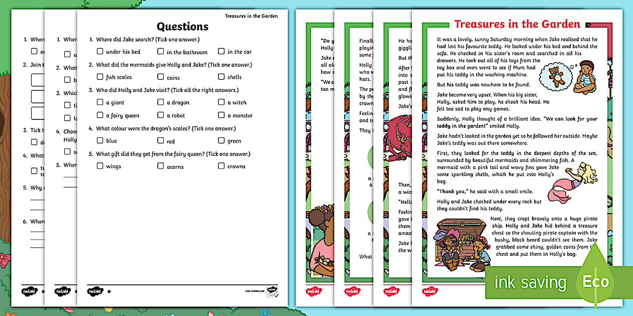 KS1 Treasures in the Garden Reading Activity - Twinkl
