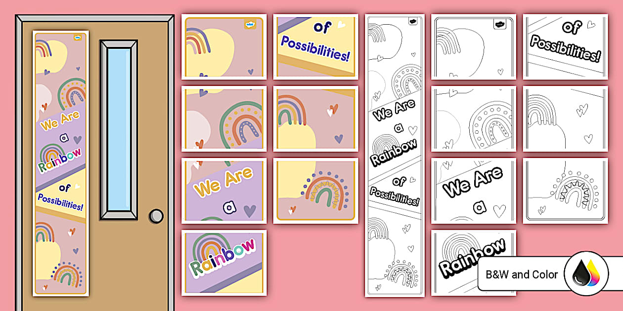 We Are a Rainbow of Possibilities Muted Rainbows Theme Vertical Door Banner
