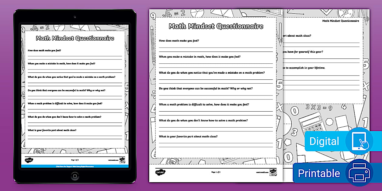 Math Mindset Questionnaire for 6th-8th Grade