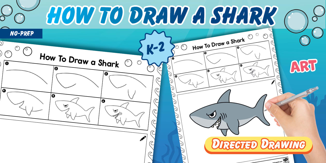 How to Draw a Shark Worksheet (teacher made) - Twinkl