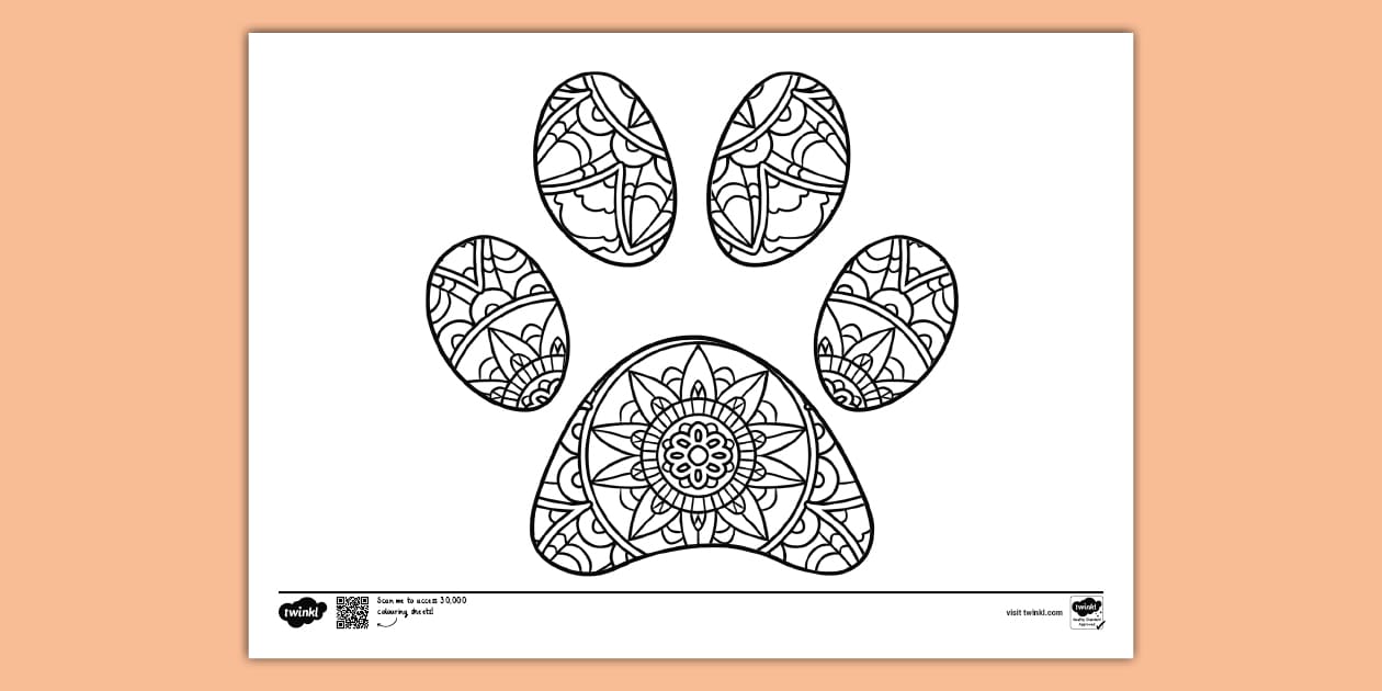 Paw Print Mandala Colouring Page - KS1 (teacher made)