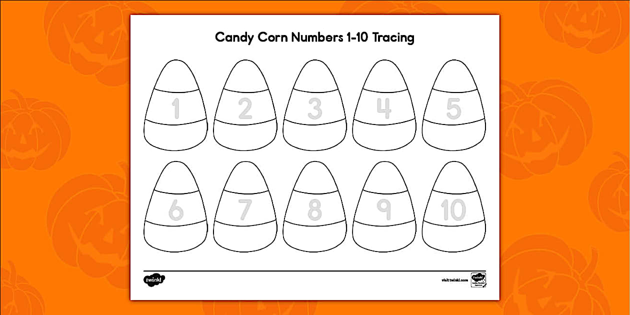 Candy Corn Numbers 1 - 10 Tracing Worksheet (teacher made)