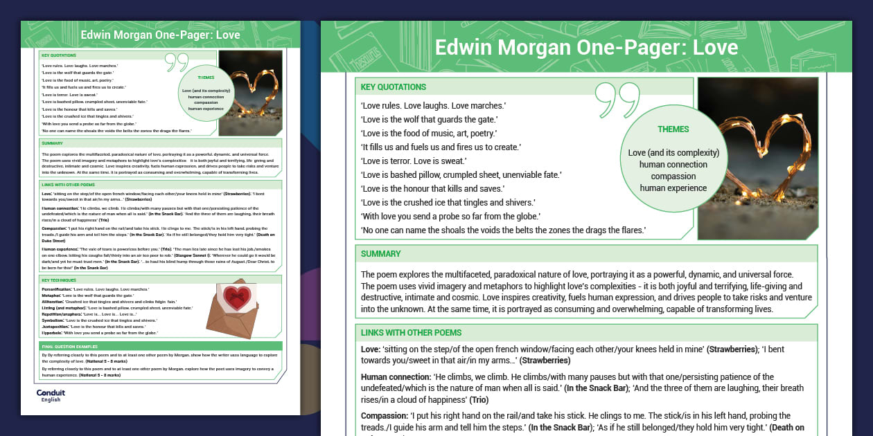 Edwin Morgan One-Pager: Love (teacher made) - Twinkl
