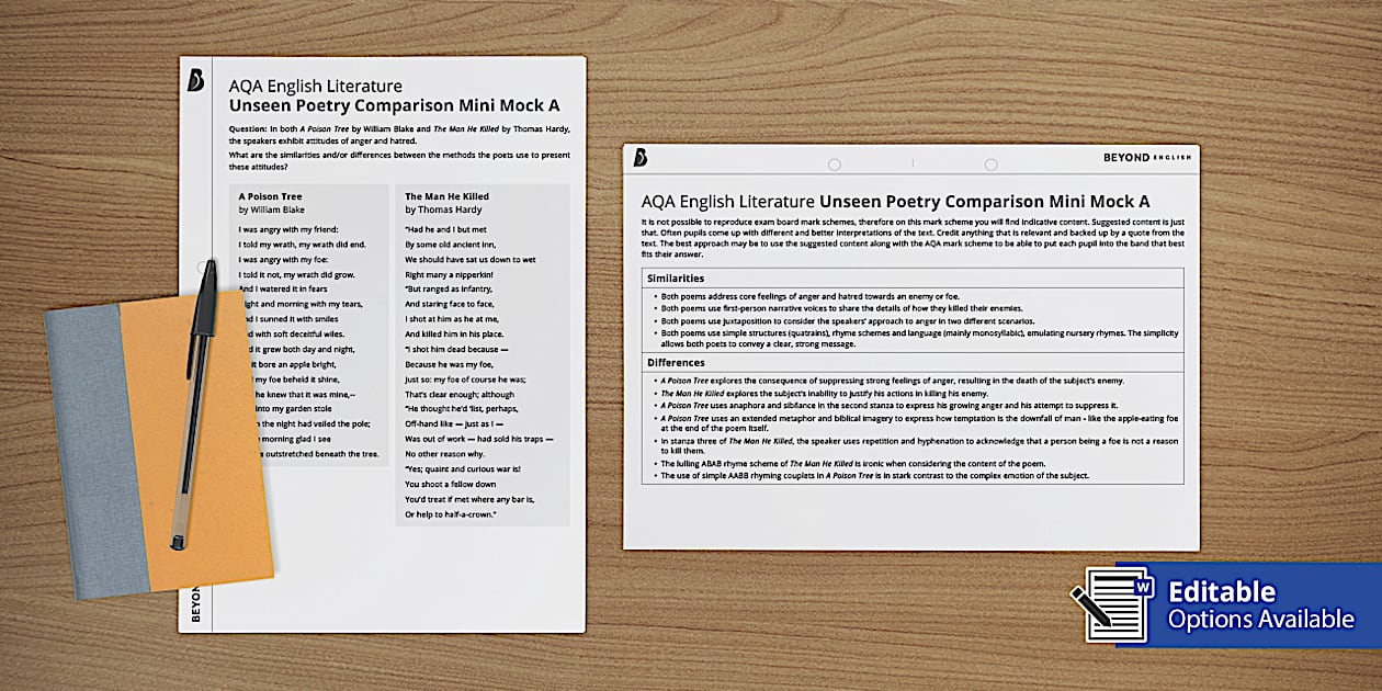 AQA English Literature Unseen Poetry Comparison Mini Mock A aqa-english-literature-unseen-poetry-comparison-mini-mock-a