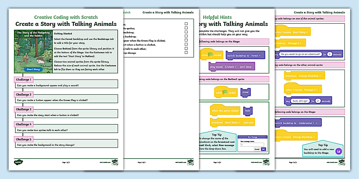 KS2 Talking Animals Scratch Worksheet - Twinkl - Computing