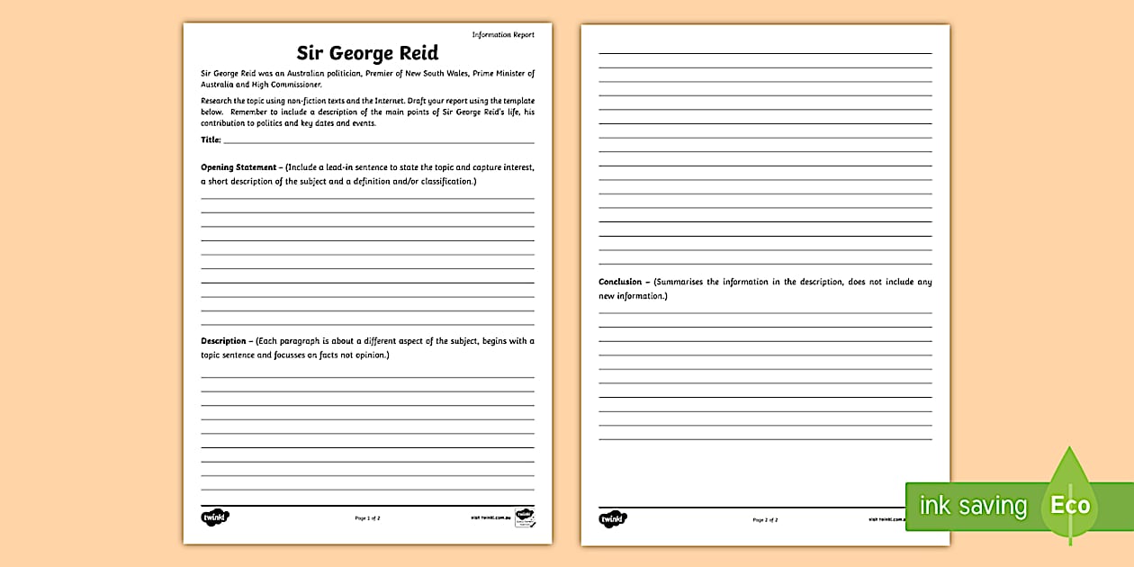 Sir George Reid Report Writing Template (teacher made)