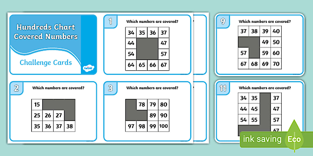 Hundreds Chart Covered Numbers Challenge Cards - Twinkl