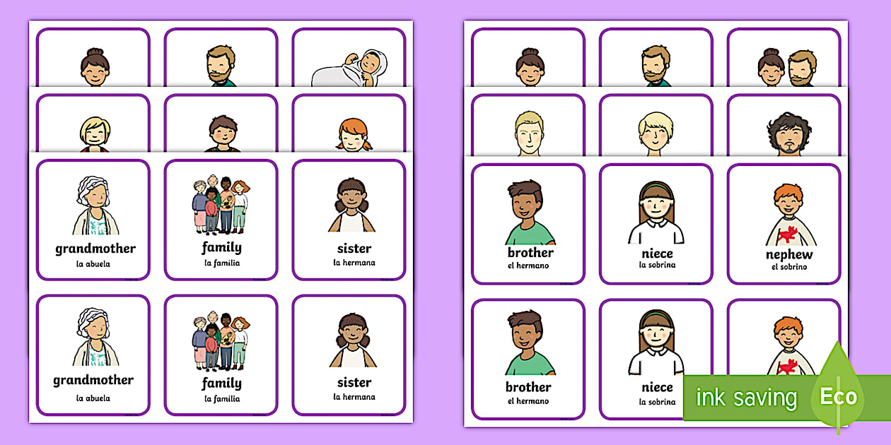 Editable My Family Matching Cards - English / Spanish - Inglés