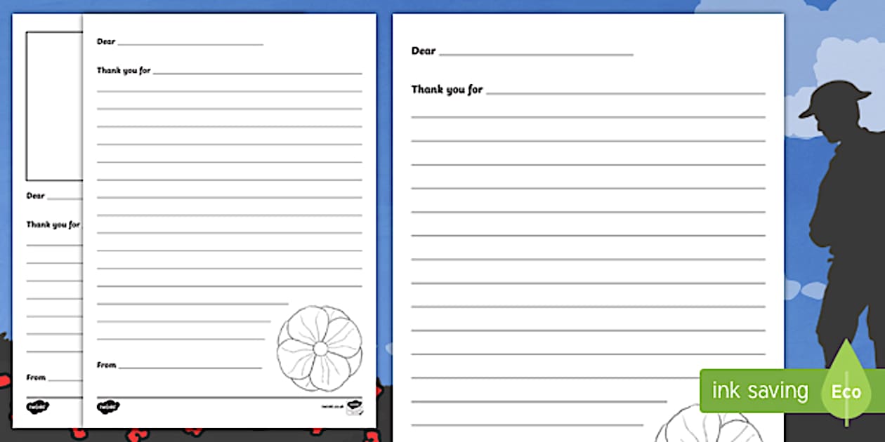 Remembrance Day KS1 Thank You Letter Template Activity