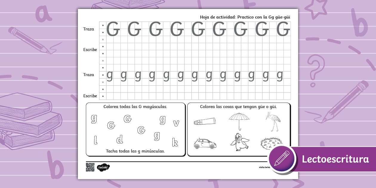 Hoja de actividad: Practico con la Gg güe-güi - Twinkl