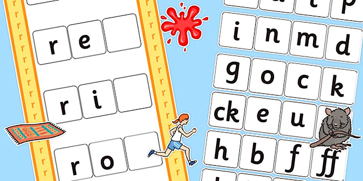 Black and White CVC r Word Activity Including Phase 2 Letters and Sounds