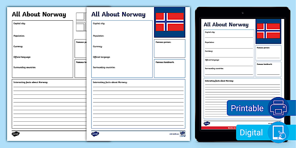 All About Norway Research Activity Worksheet - Twinkl