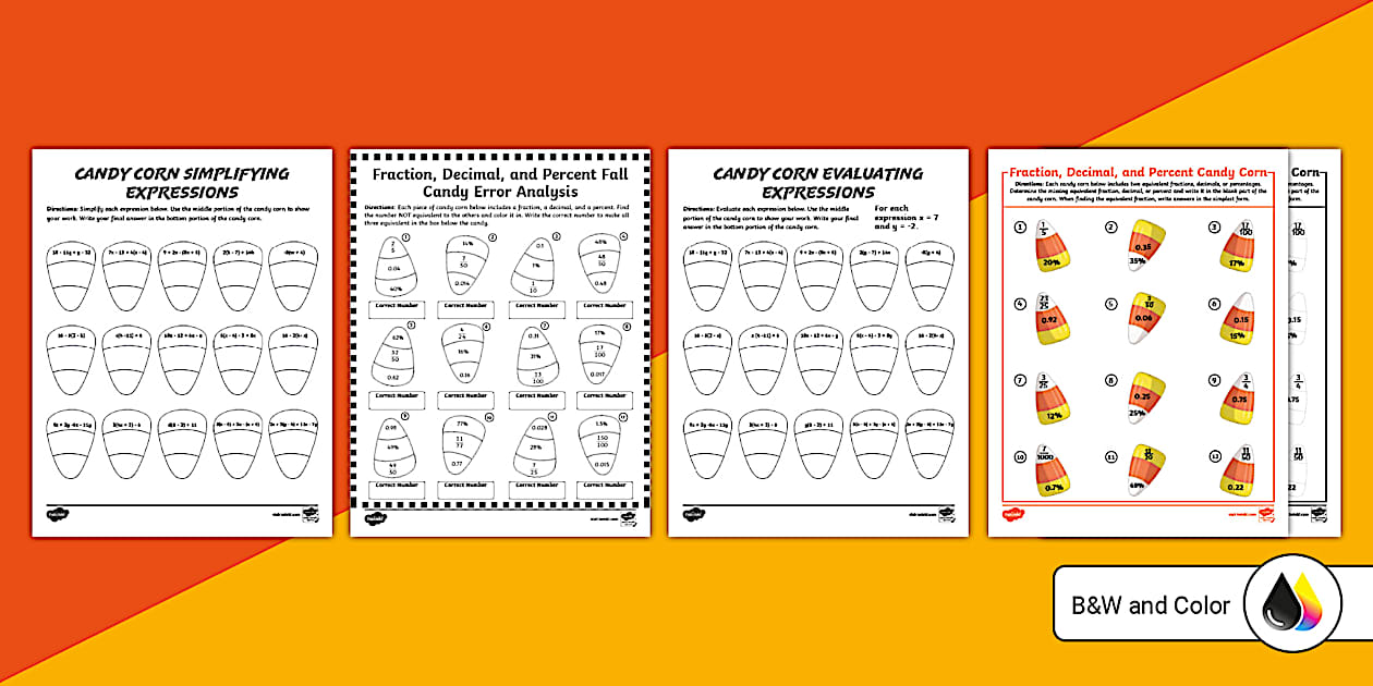 Candy Corn Math Practice Pack for 6th-8th Grade - Twinkl