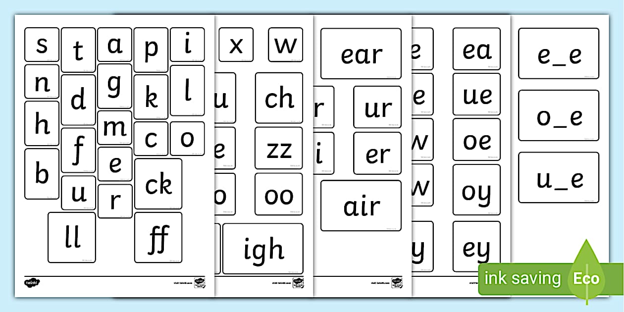 Phase 2, 3 and 5 Phoneme Frame Letter Tiles Display Cut-Outs