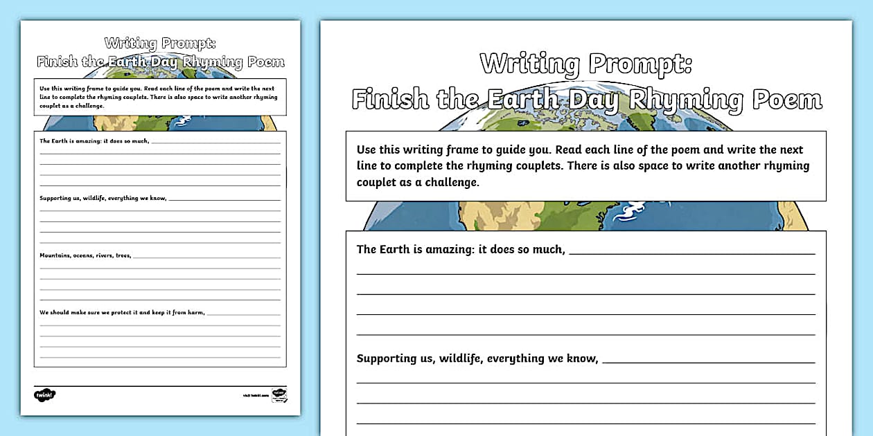 KS2 Finish the Earth Day Rhyming Poem Worksheet - Twinkl