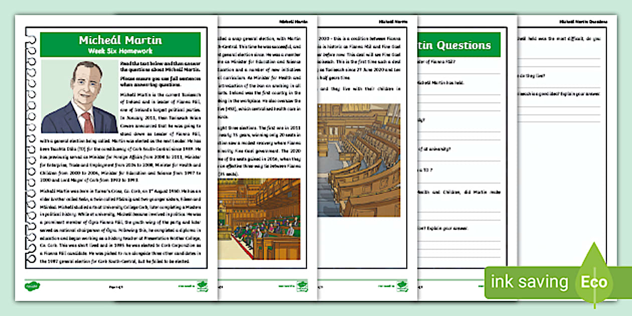 Micheál Martin Comprehension Activity Week Six Homework