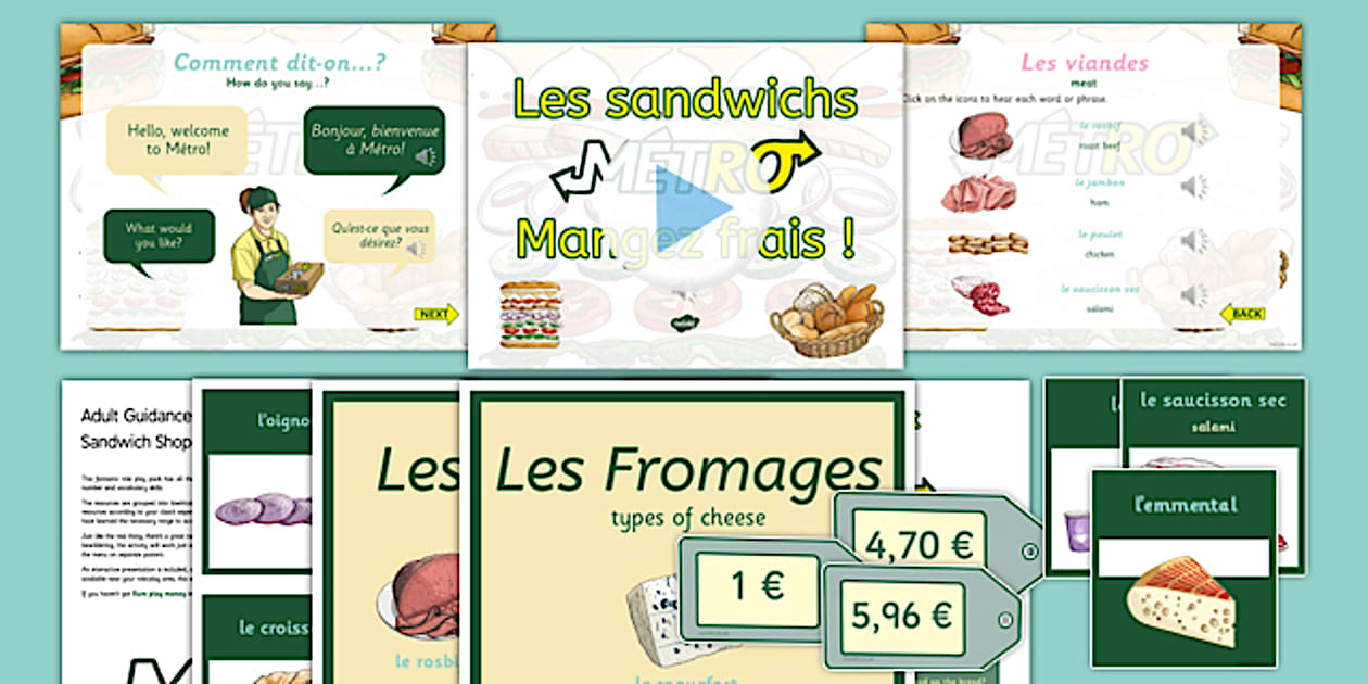 Role Play in French - French Sandwich Shop Role Play Pack
