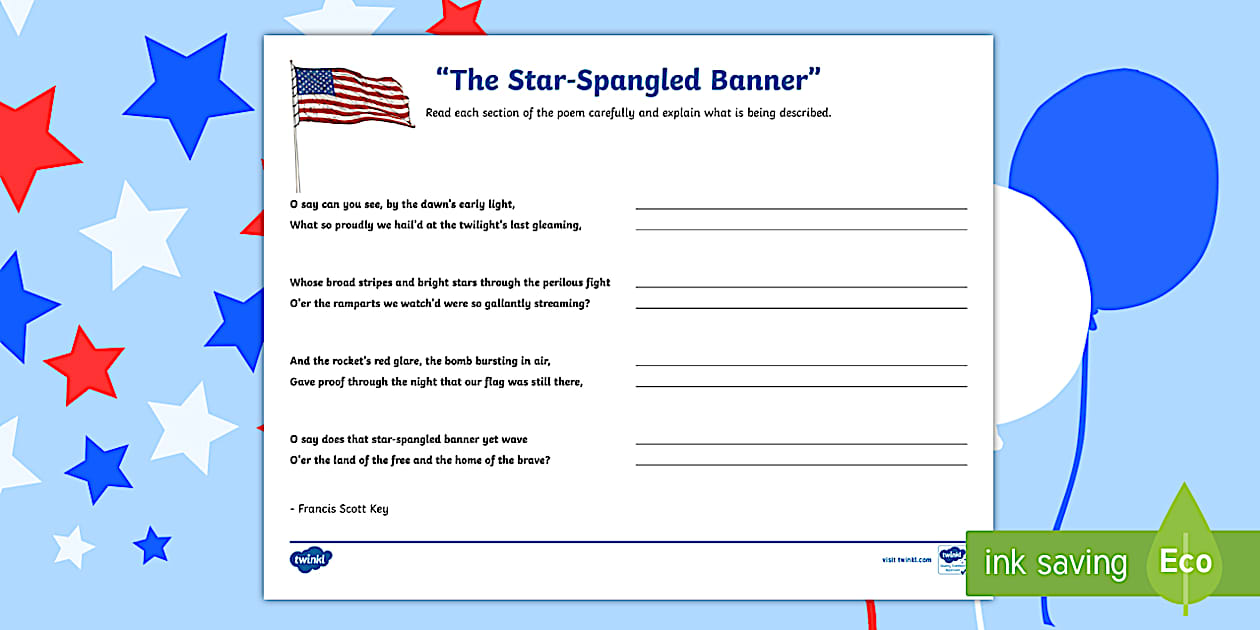 Star Spangled Banner Worksheet | 4th of July | Twinkl USA