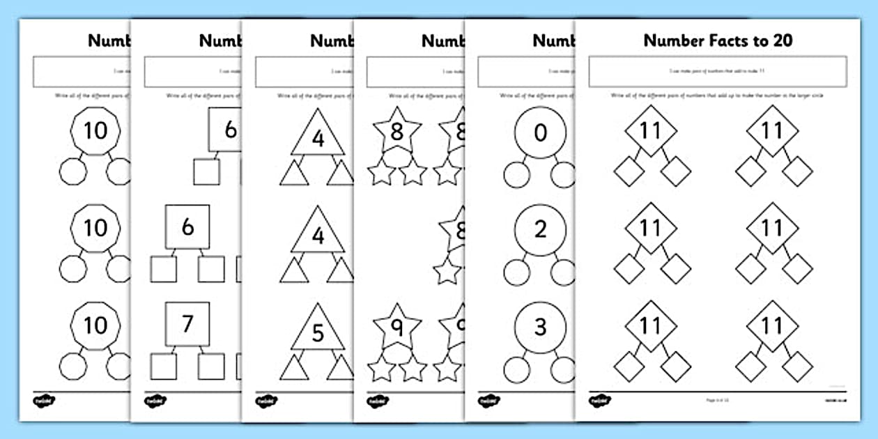 Editable Number Facts to 20 Part Whole Worksheet Pack