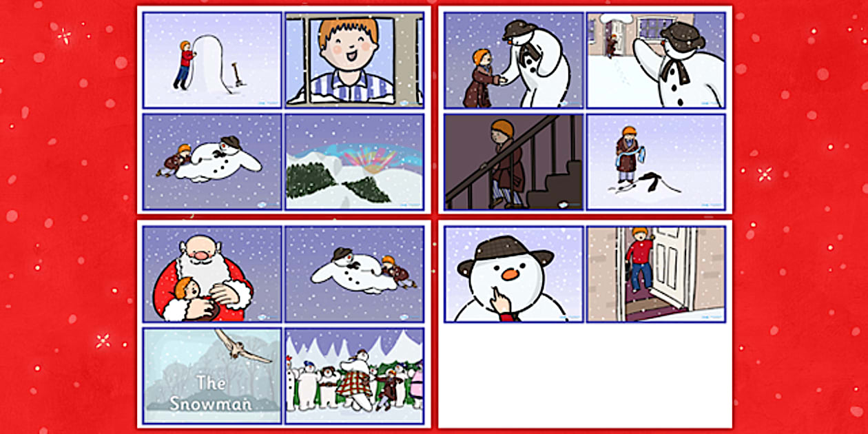 Story Sequencing Cards (4 Per A4) to Support Teaching on The Snowman