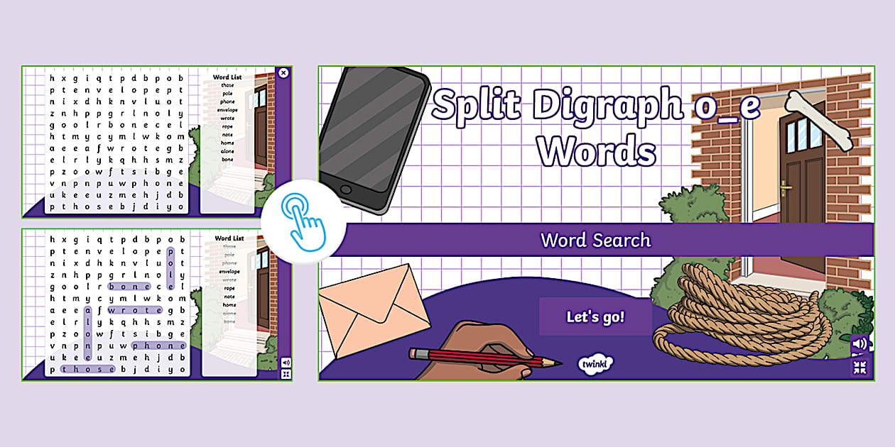 Split Digraph o_e Interactive Word Search (teacher made)
