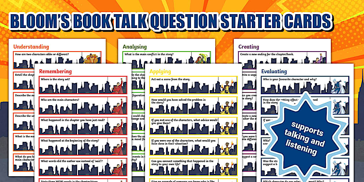Bloom's Fiction Book Talk Question Starter Cards