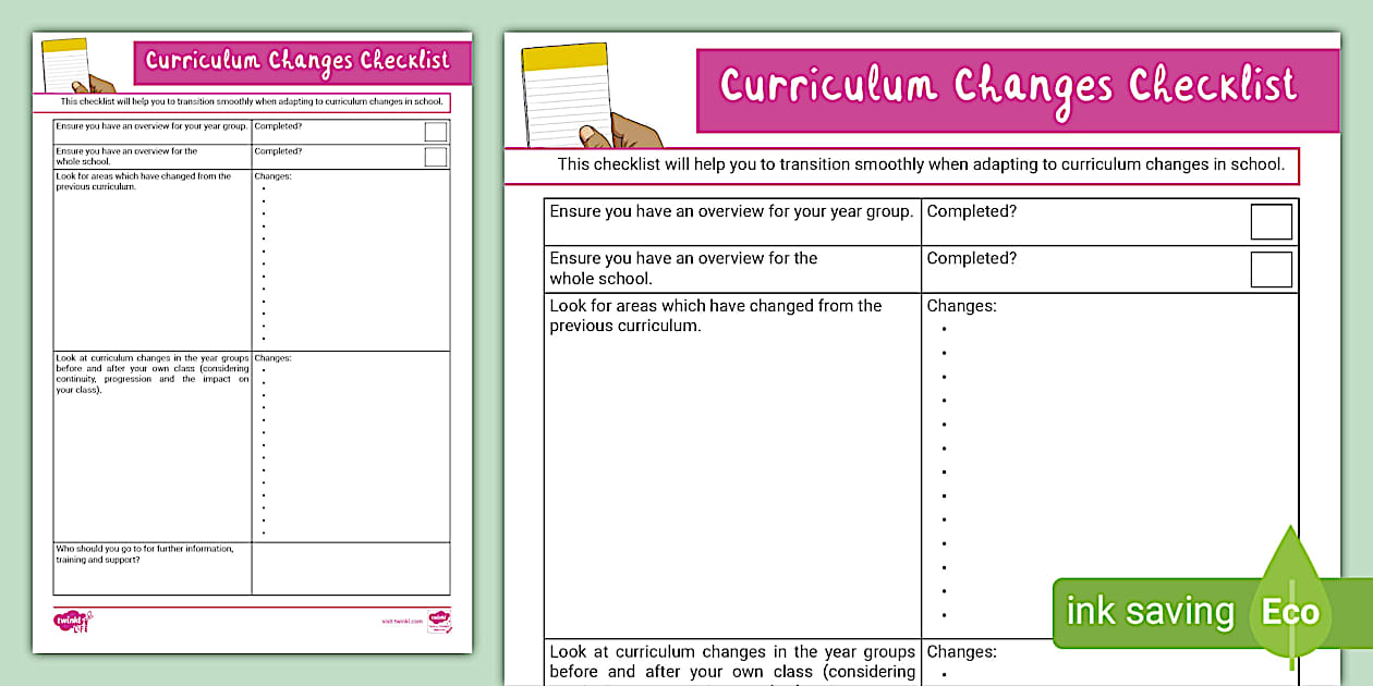 Curriculum Changes Checklist (Teacher-Made) - Twinkl