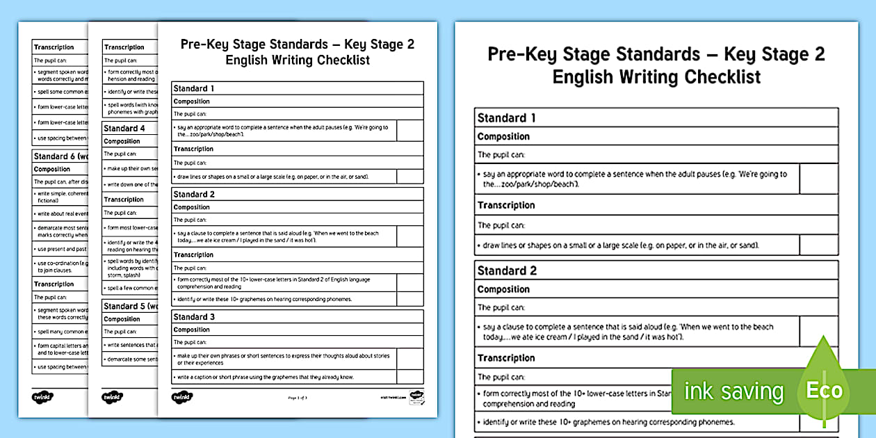 Pre-Key Stage Standards KS2 English Writing Assessment Checklist