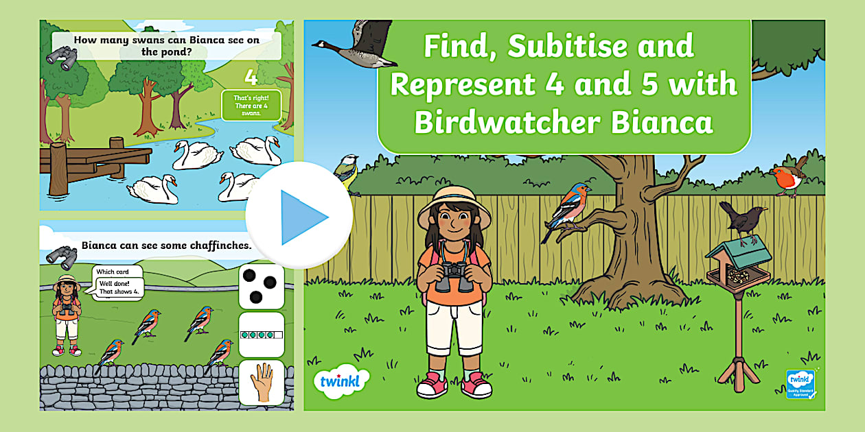 👉 Find Subitise Represent 4 & 5 Birdwatcher Bianca PowerPoint