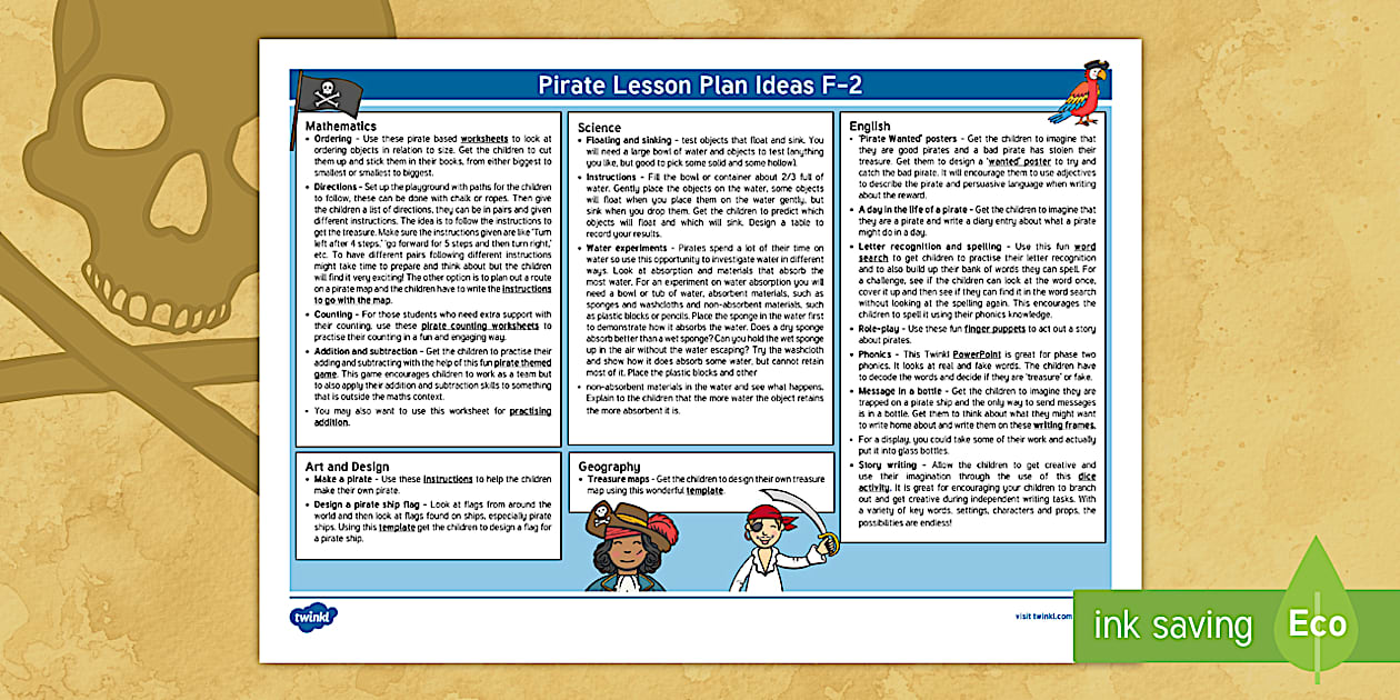 Editable Pirate Lesson Plan Ideas F-2 Lesson Plan - Twinkl