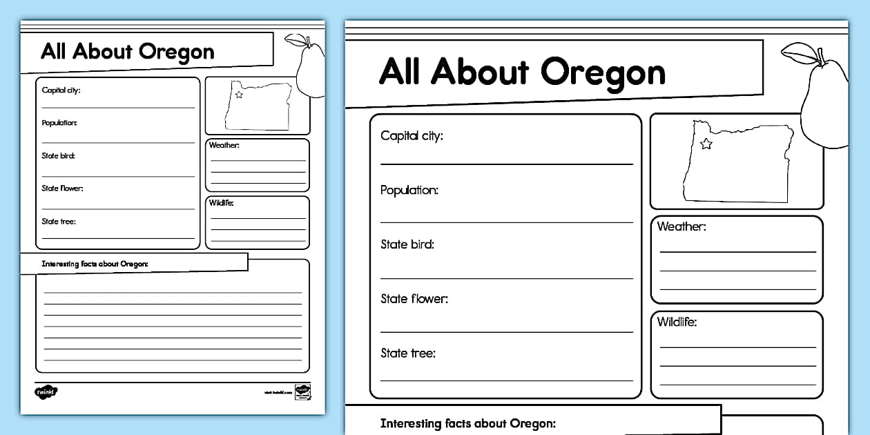 All About Oregon Research Worksheet for K-2nd Grade - Twinkl