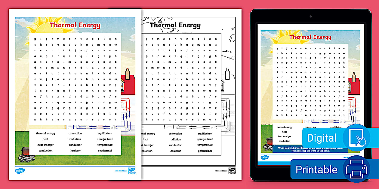 Thermal Energy Word Search for 3rd-5th Grade (Teacher-Made)