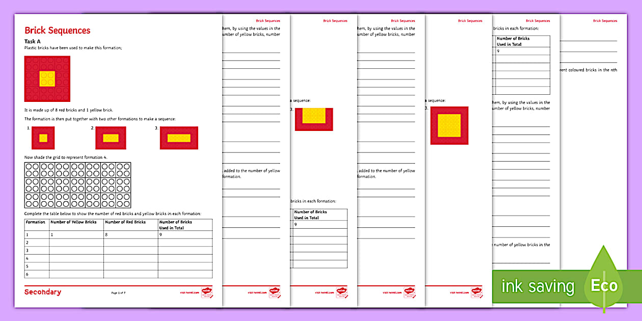 Sequences with Building Blocks Differentiated Worksheet / Worksheets