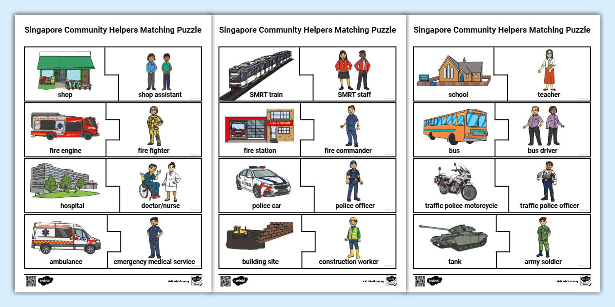 Singapore Community Helpers Matching Cards (teacher made)